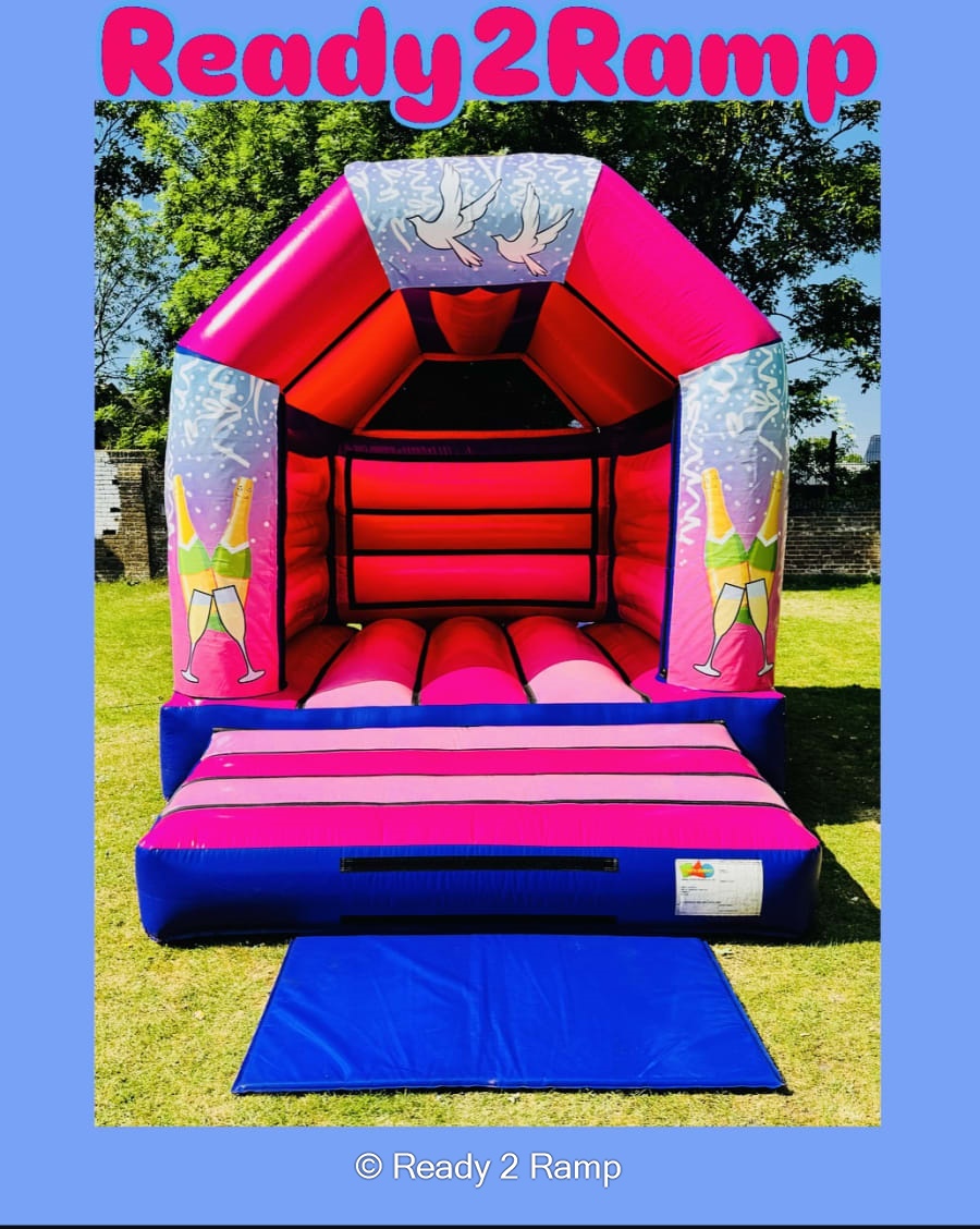Celebration Themed bouncy Castle (pink - Purple) Size: 12ft Width x ...