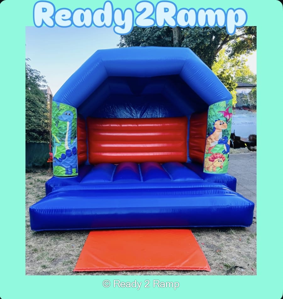Dinosaur Blue/Purple bouncy castle Size: 13ft Wide x 18ft Long x 9.5ft ...